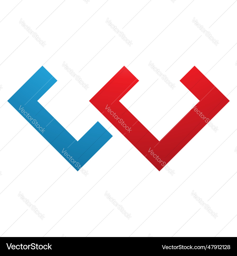 Red and blue cornered shaped letter w icon Vector Image