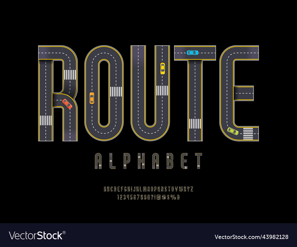 Road font Royalty Free Vector Image - VectorStock
