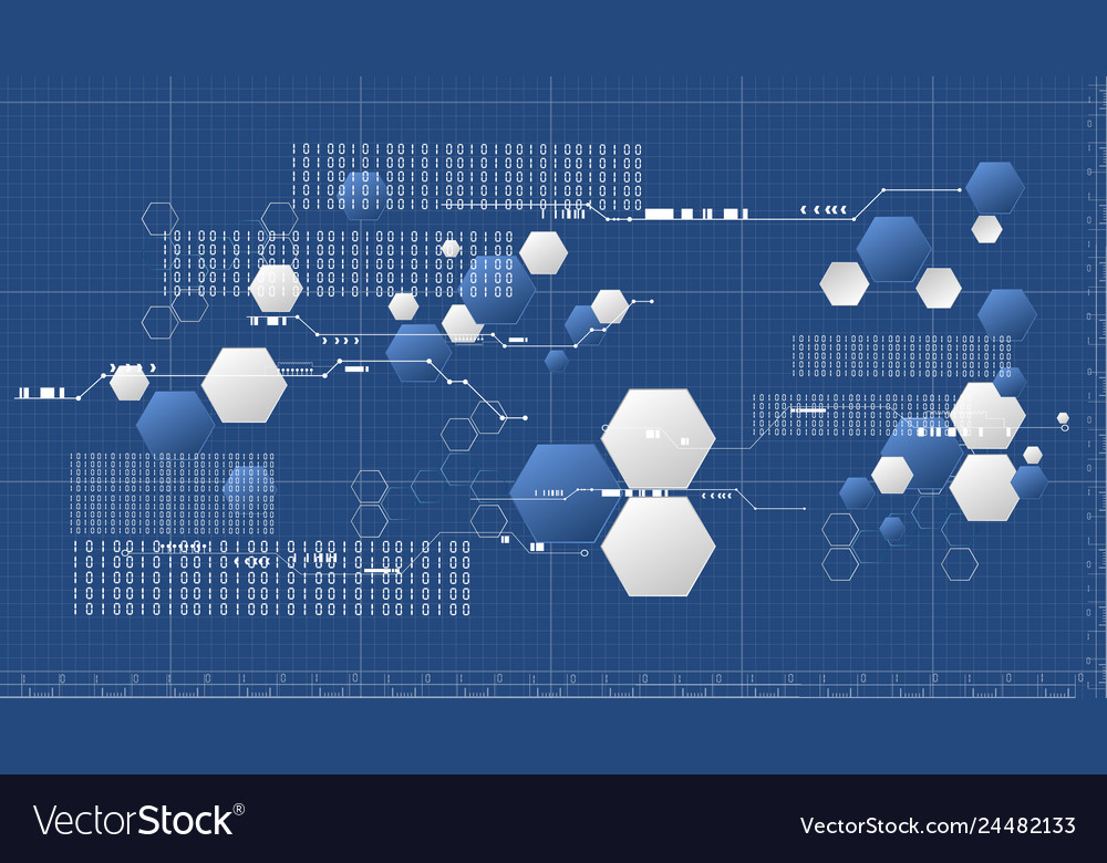 Abstract technology hexagonal blueprint platform Vector Image