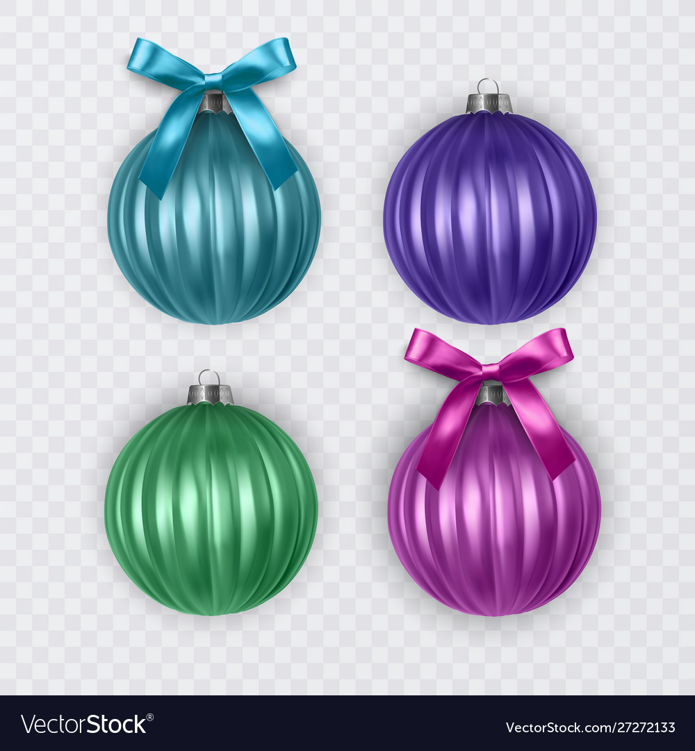 Colorful christmas balls with realistic bow Vector Image