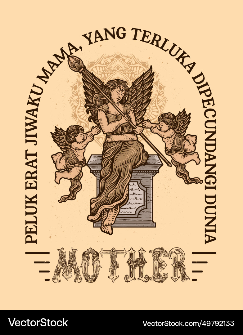 Hand drawn angel woman with two cupid Royalty Free Vector
