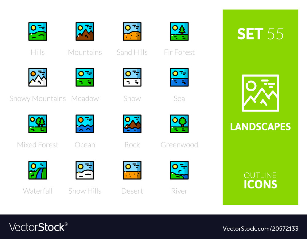 Outline color icons set Royalty Free Vector Image