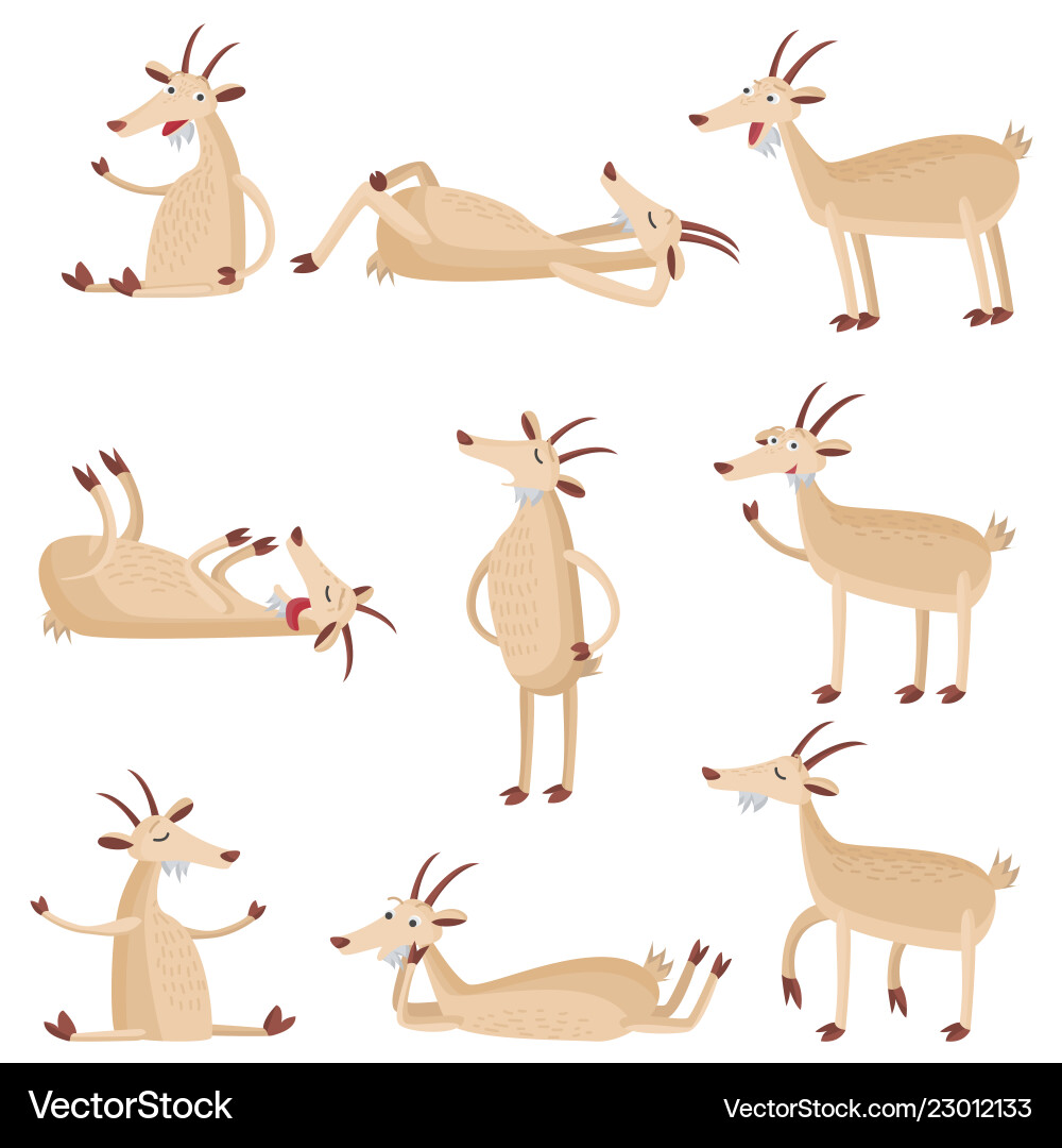 Set of different funny goats in poses Royalty Free Vector