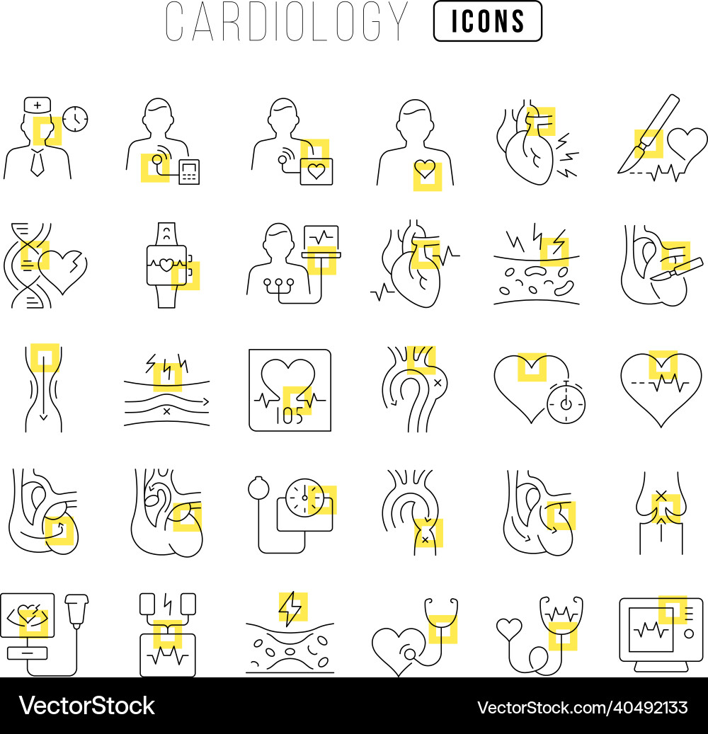 Set of linear icons cardiology Royalty Free Vector Image