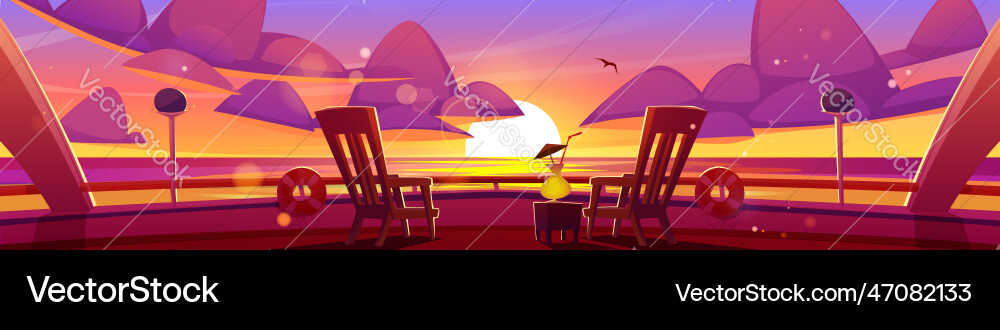 Sunset sea view from cruise ship deck cartoon Vector Image