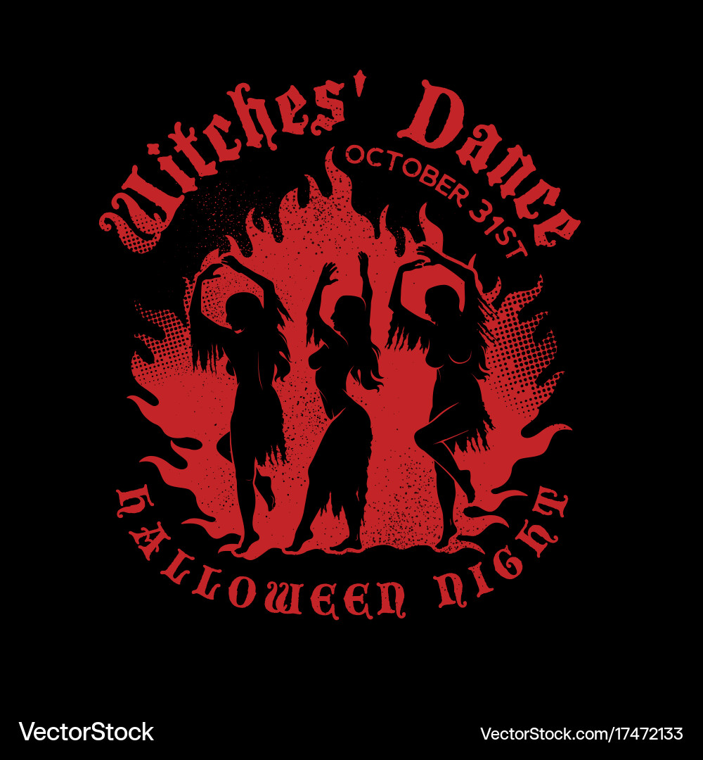Witches dancing near a campfire in meadow Vector Image