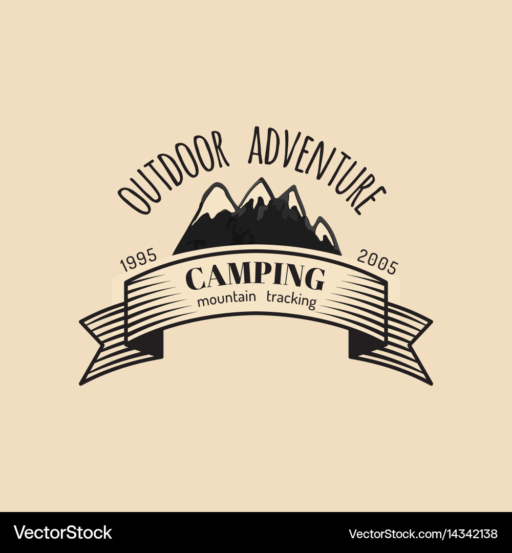 Camp logo tourism sign with hand drawn Royalty Free Vector