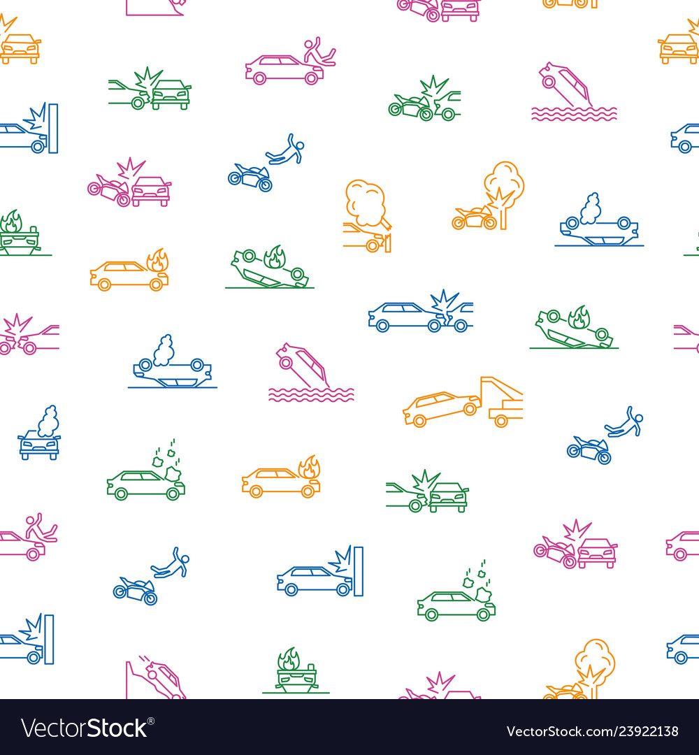 Car accident thin line seamless pattern background