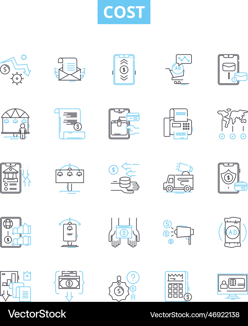 Cost line icons set expense price tariff Vector Image