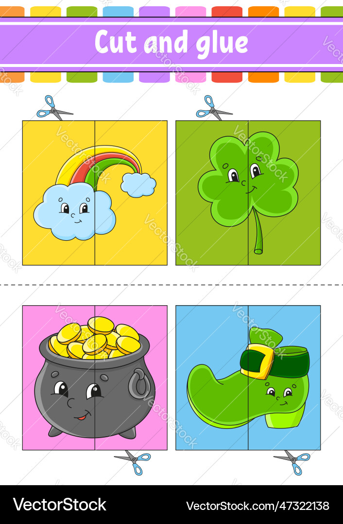 Cut and play paper game with glue flash cards Vector Image
