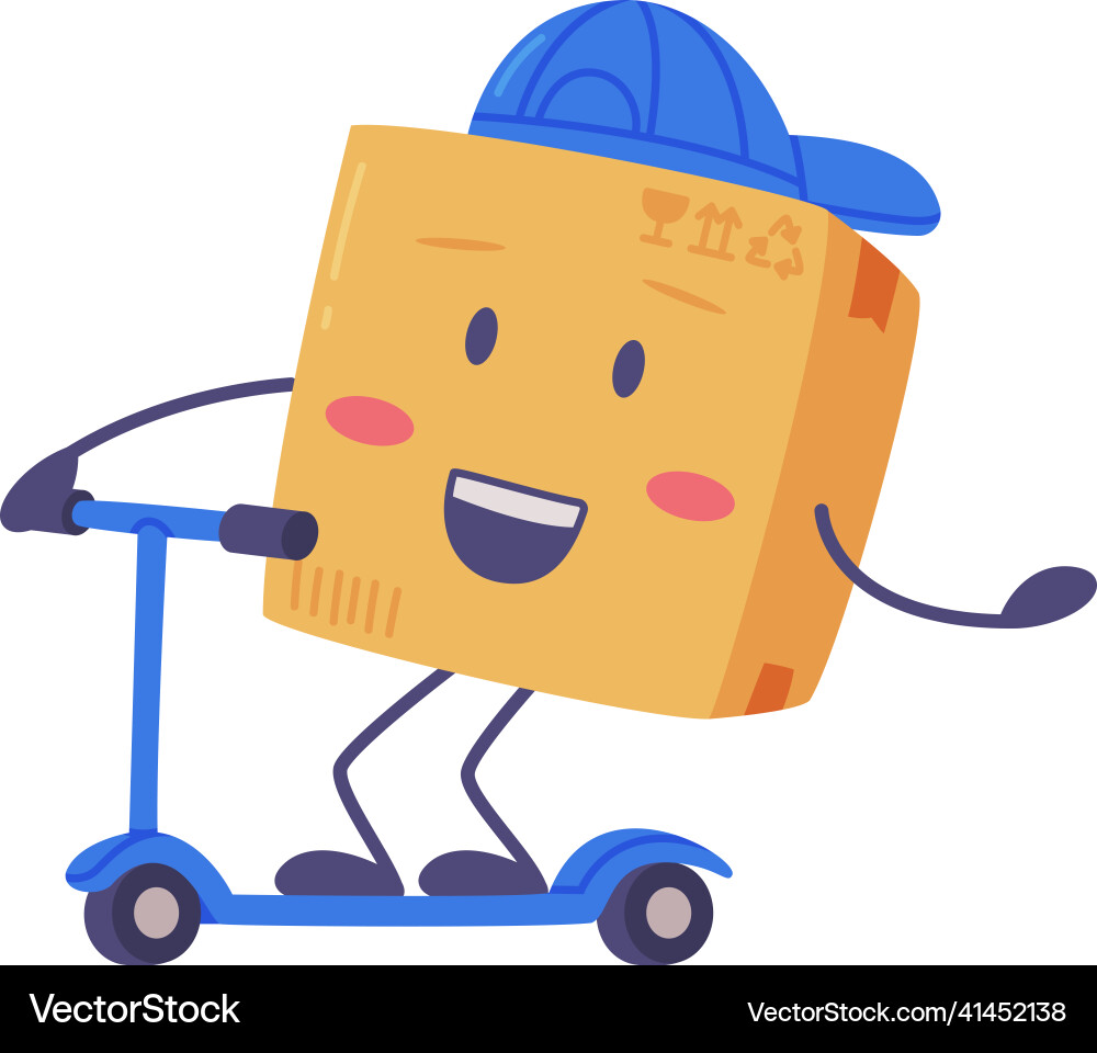 Cute delivery cardboard box character in blue cap Vector Image