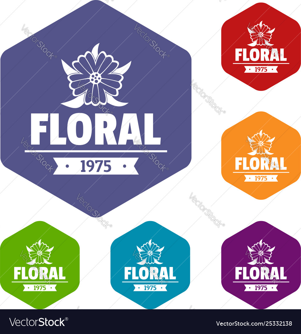 Flower wedding icons hexahedron Royalty Free Vector Image