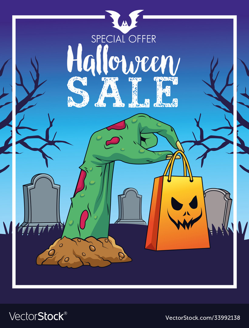 Halloween sale seasonal poster with death hand Vector Image