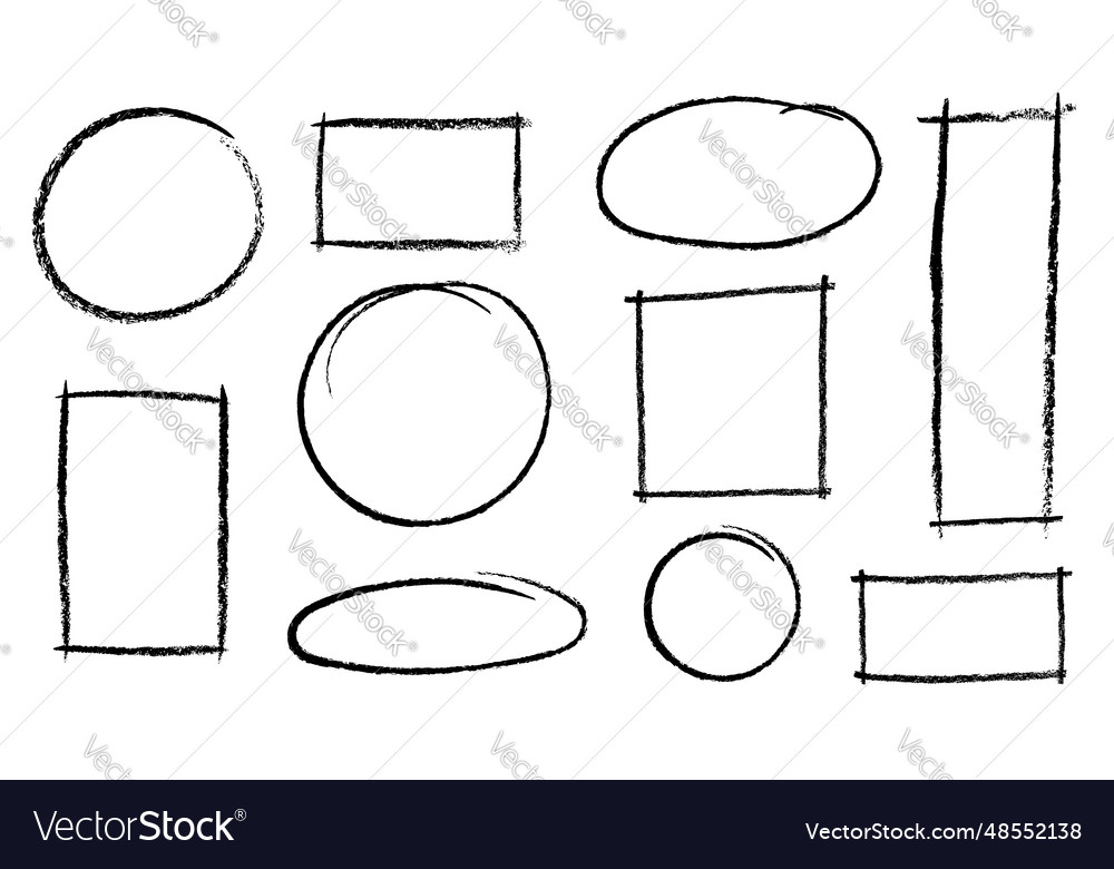 Hand drawn grunge circle oval square rectangle Vector Image