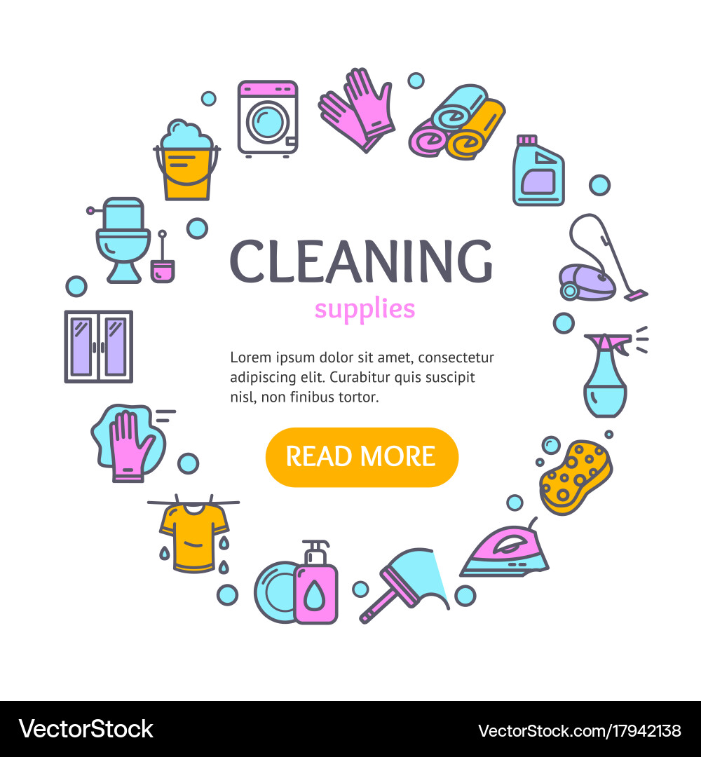 Household and cleaning tools color round design Vector Image