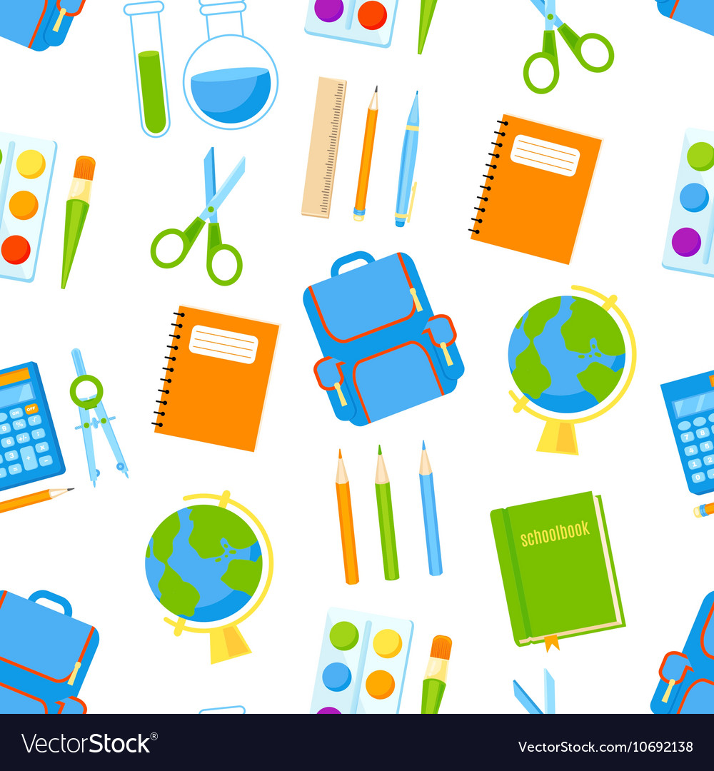 School supplies seamless pattern Royalty Free Vector Image
