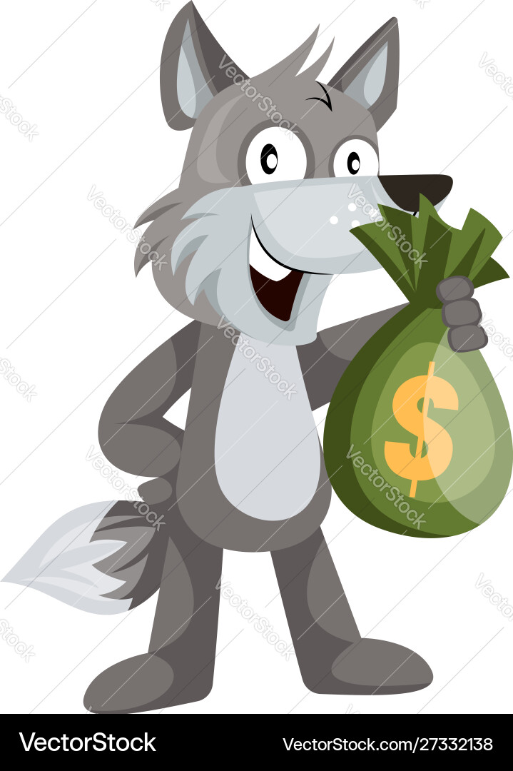 Wolf with money bags on white background Vector Image