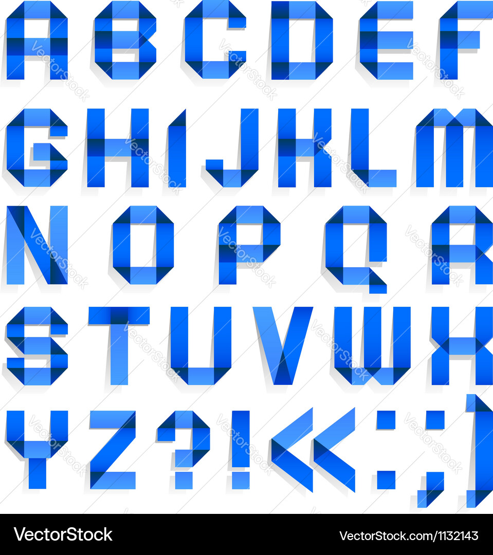 Alphabet folded of colored paper - blue letters Vector Image