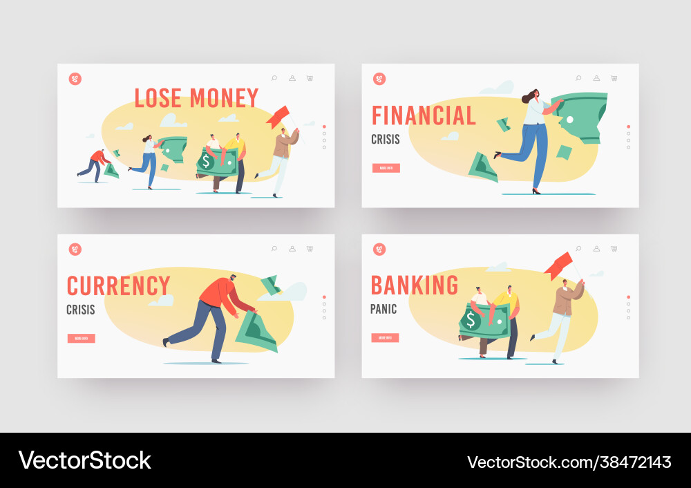 Characters lose money landing page template set Vector Image