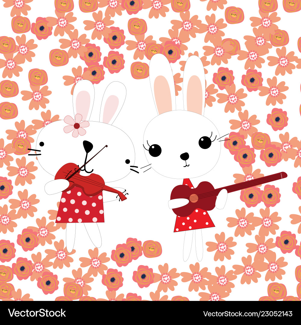 Cute rabbit bunny cartoon play music in spring Vector Image