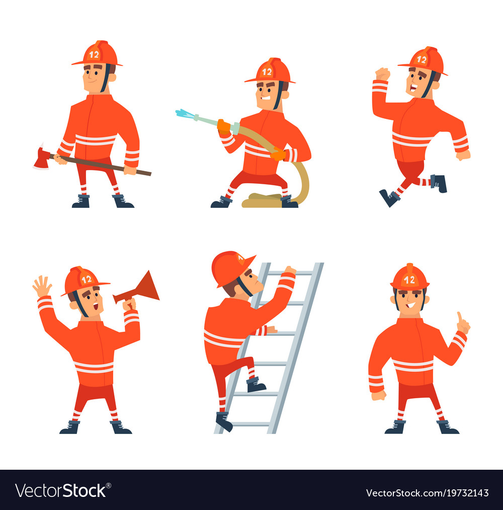Fireman on the work different action poses Vector Image