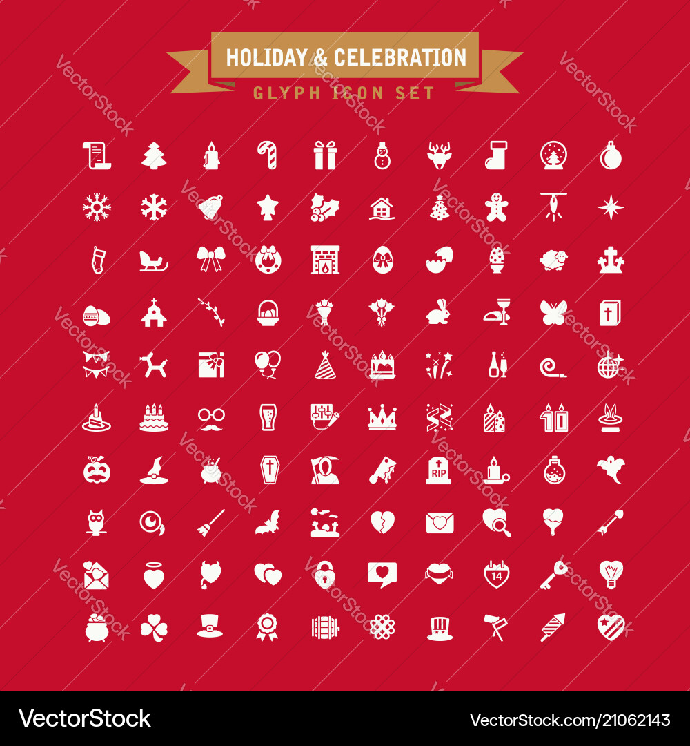 Feiertags- und Feiertags-Glyphen-Symbol-Set Vektorbild