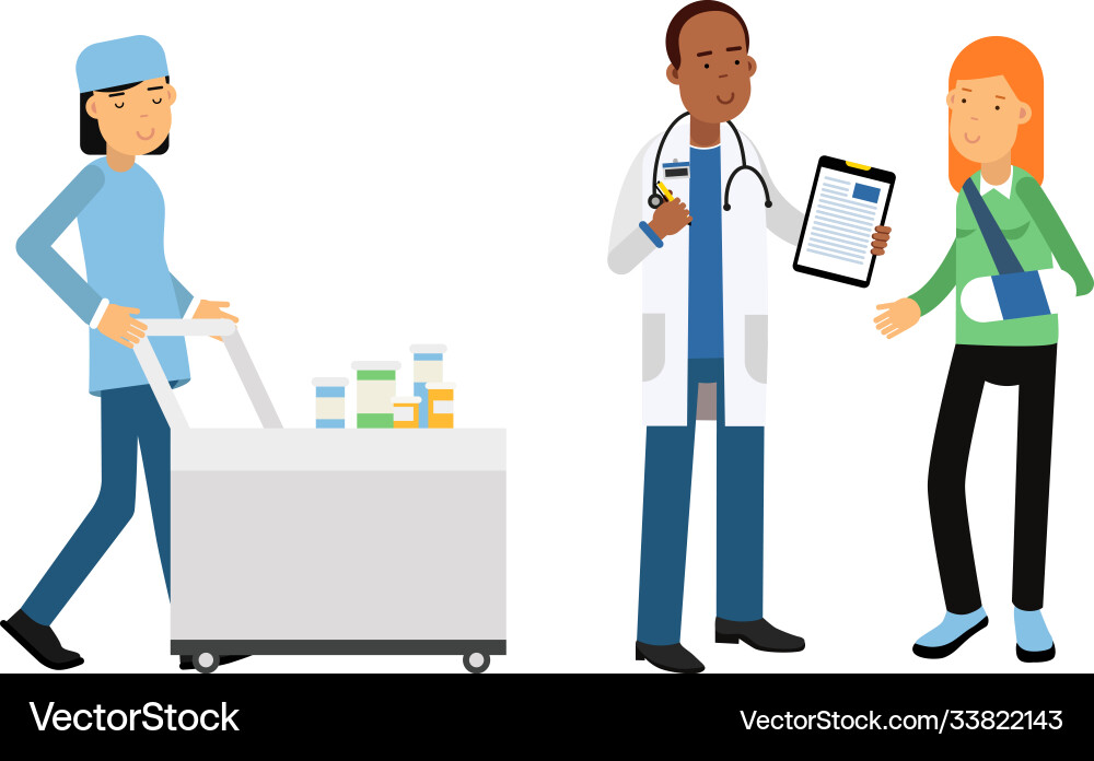 Man doctor wearing white coat seeing patient Vector Image