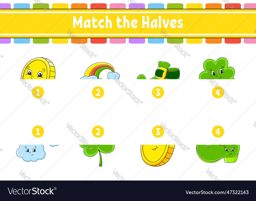Match the halves education developing worksheet Vector Image