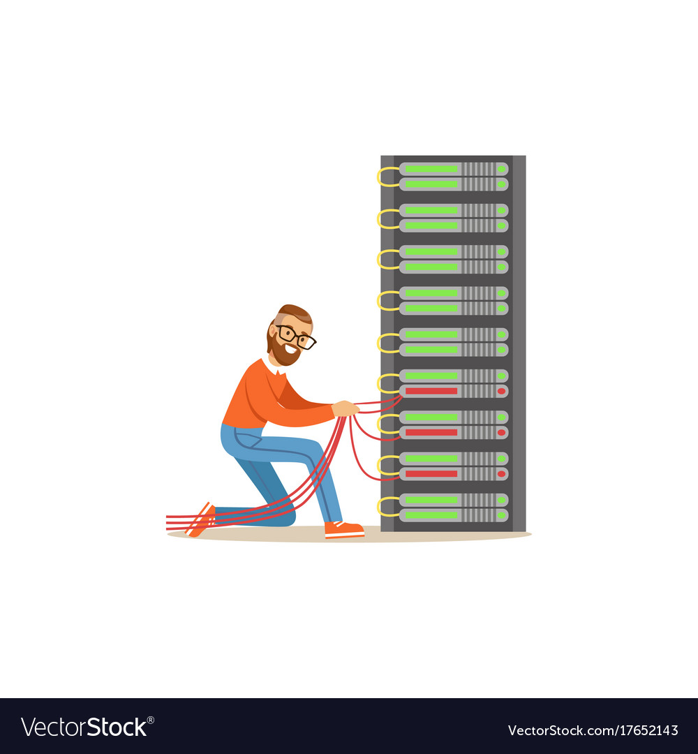 Network engineer administrator working in data Vector Image Network engineer administrator working in data Vector Image