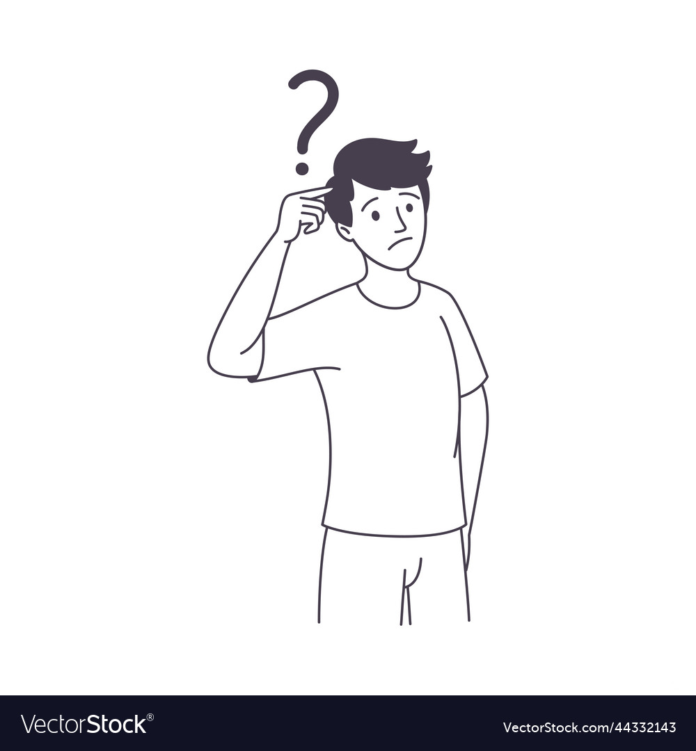Question with thoughtful man character scratching Vector Image