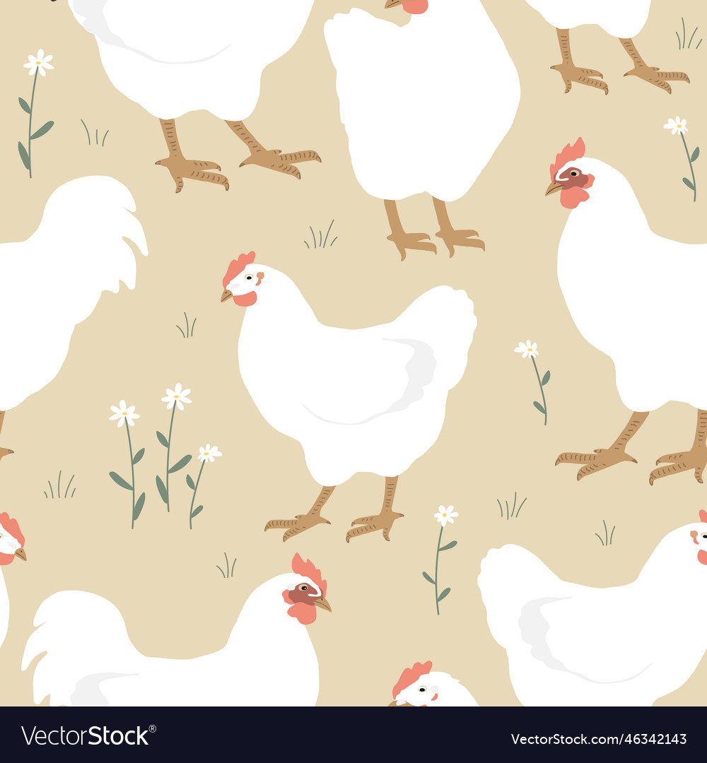 Seamless spring pattern with white chickens Vector Image