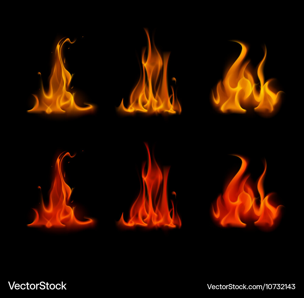 Set of orange red fire flame bonfire on background