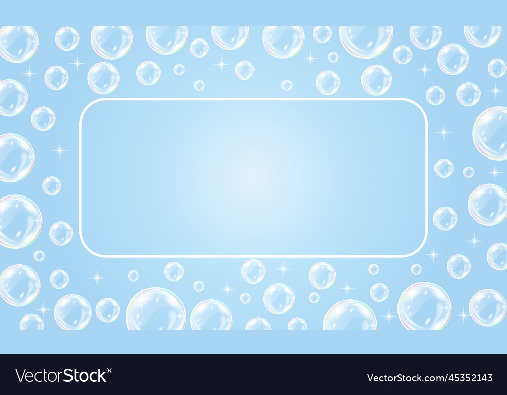 Soap bubbles background with frame abstract blue Vector Image