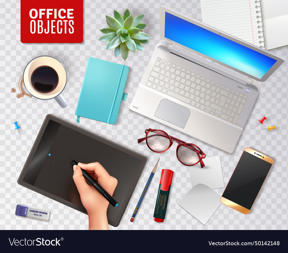3d office objects transparent background Vector Image