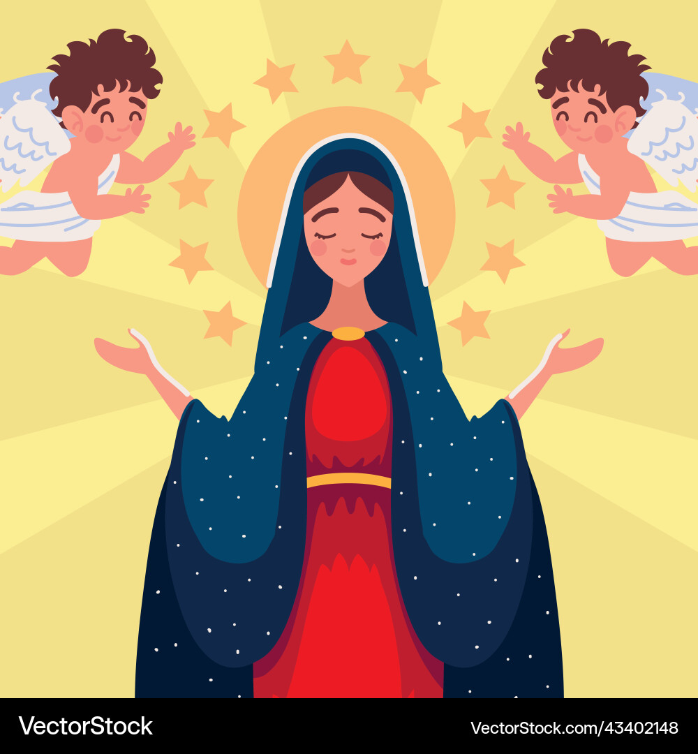Assumption of mary and angels Royalty Free Vector Image