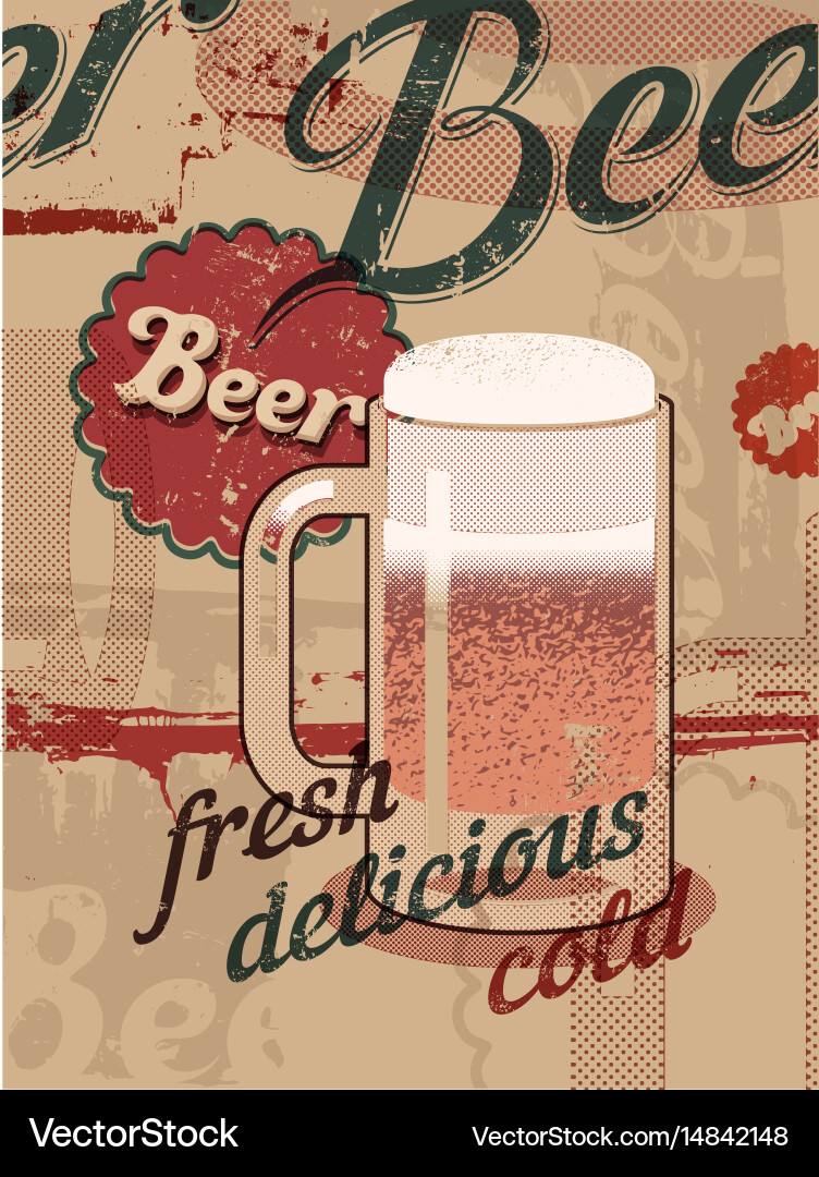 Beer vintage style poster with a mug Royalty Free Vector