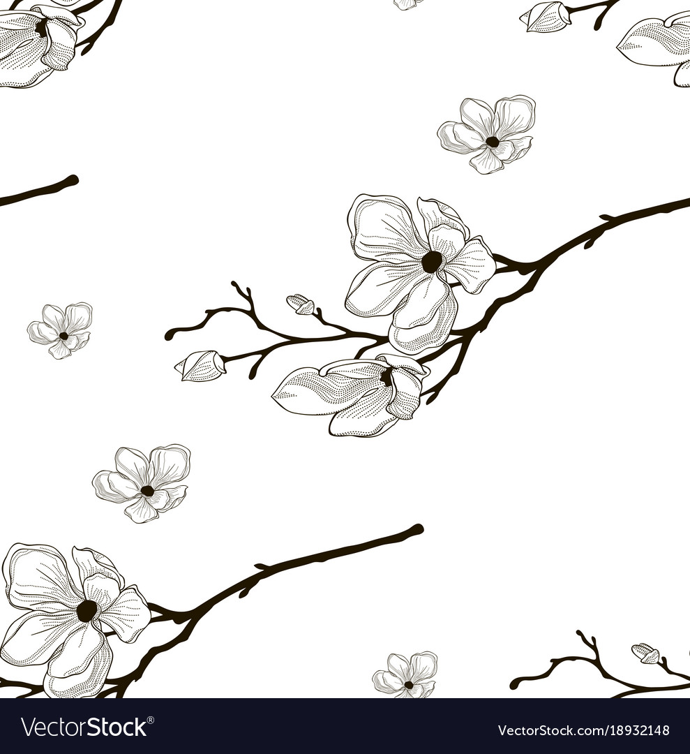 Black seamless pattern with drawn cherry Vector Image