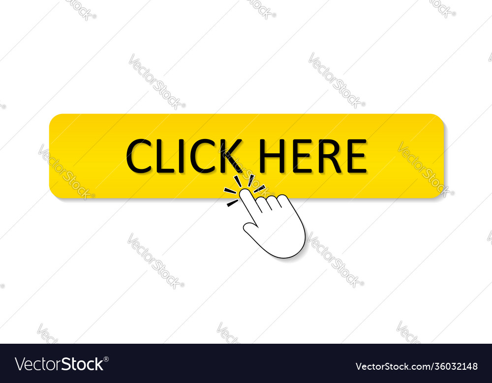 Click here button icon with here and hand Vector Image