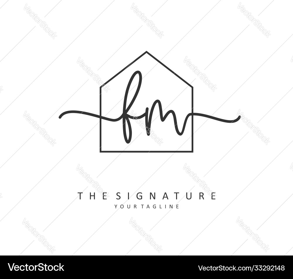 F m fm initial letter handwriting and signature Vector Image