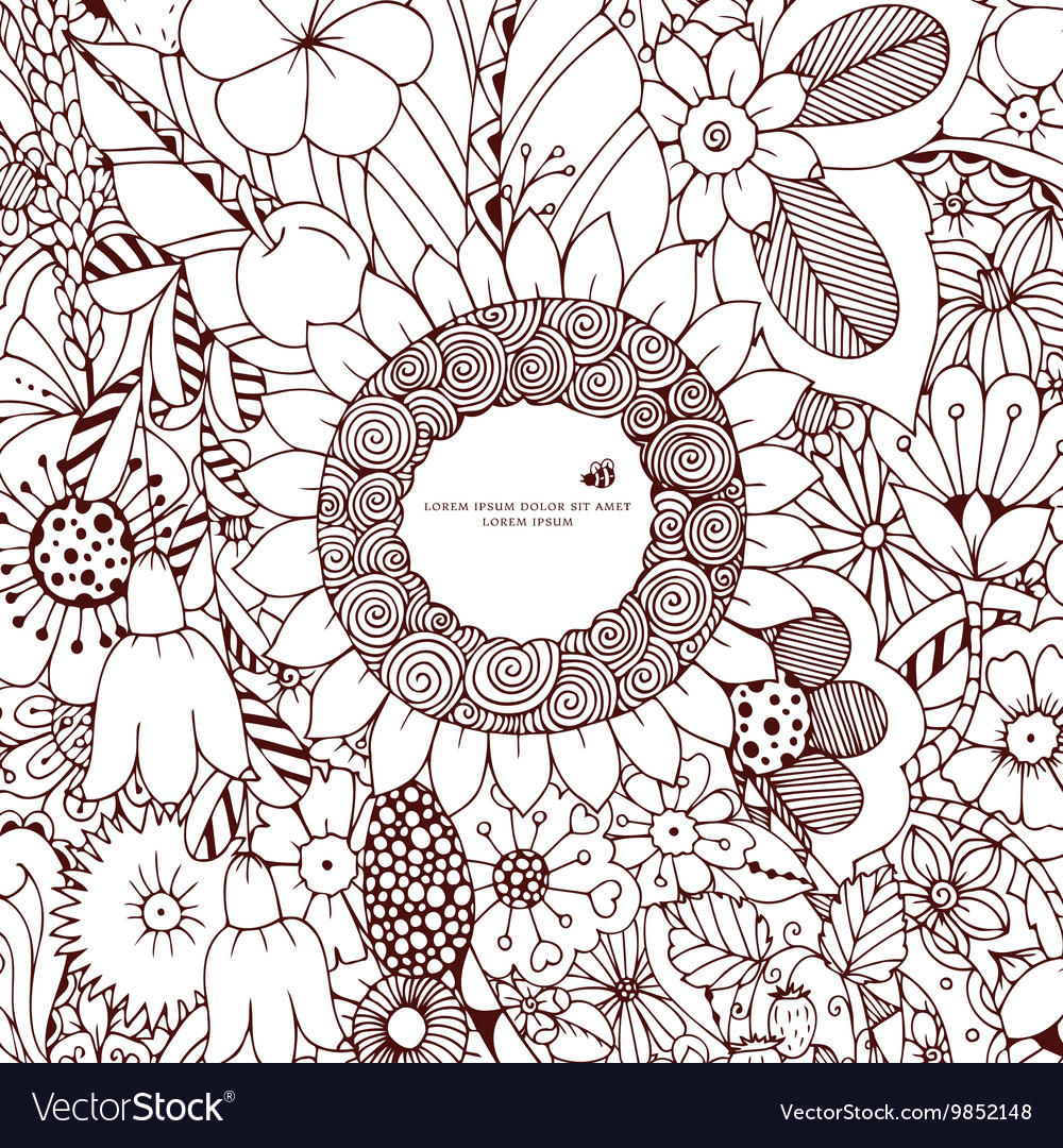 Floral frame zen tangle Royalty Free Vector Image