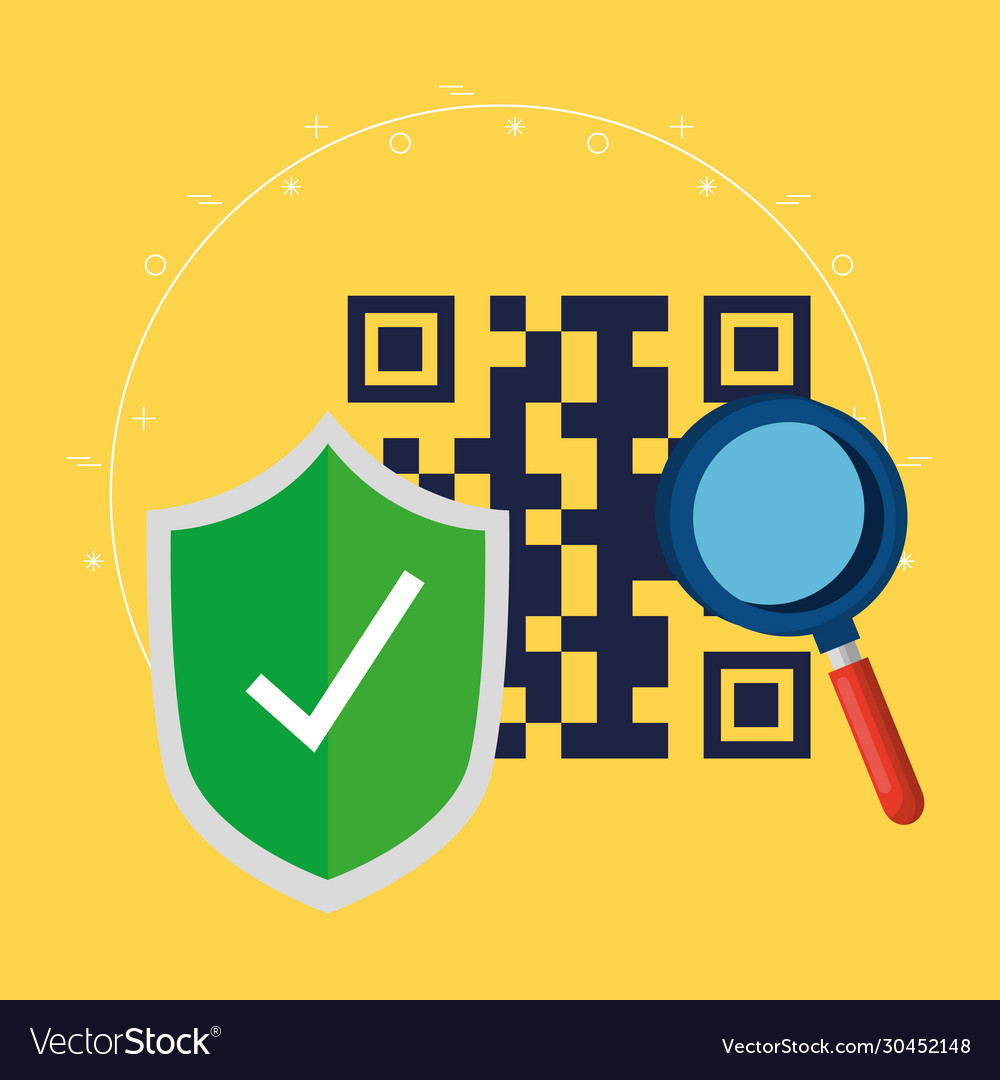 Qr code shield and lupe design Royalty Free Vector Image