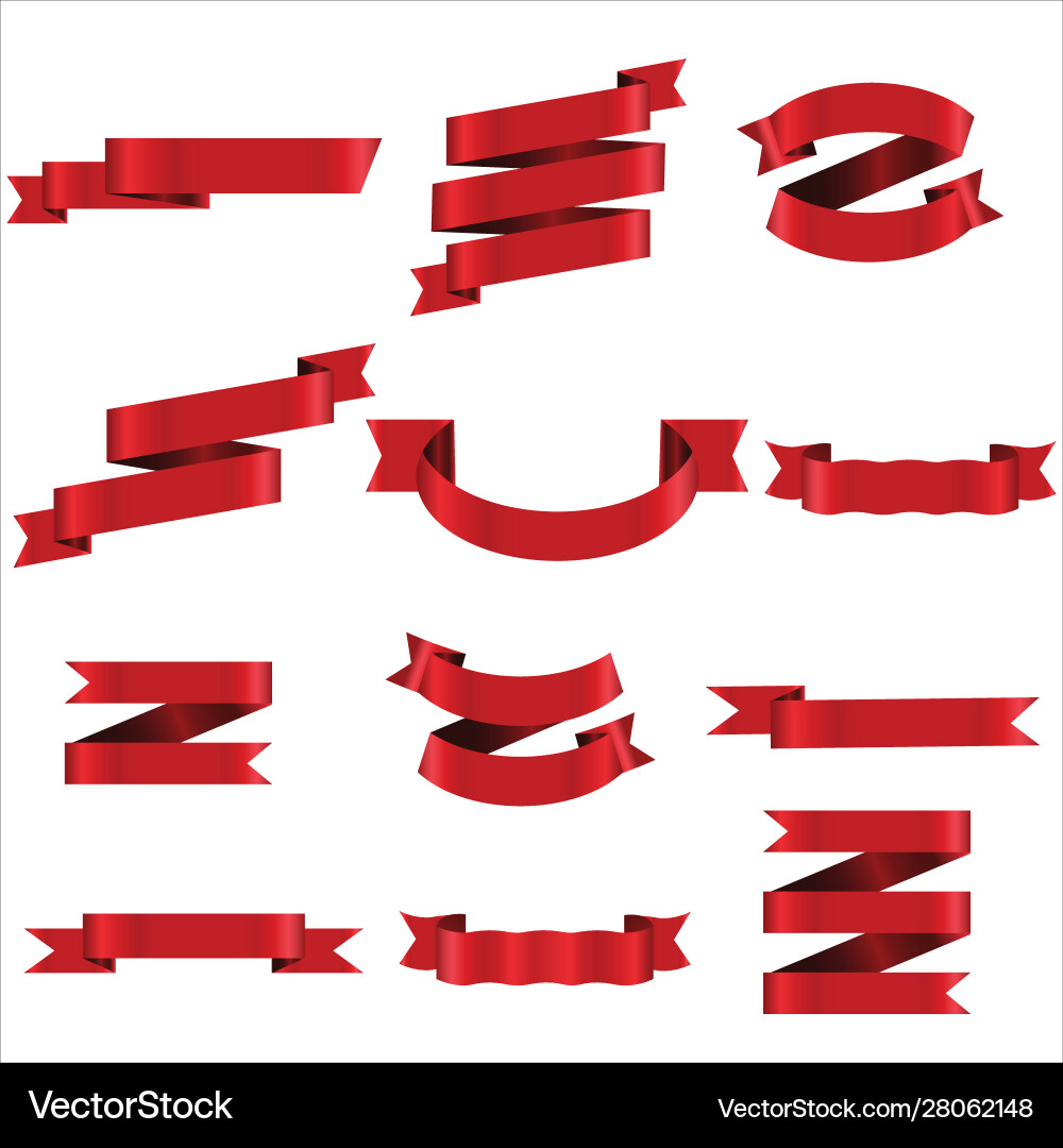 Red ribbon set in isolated for celebration banner Vector Image
