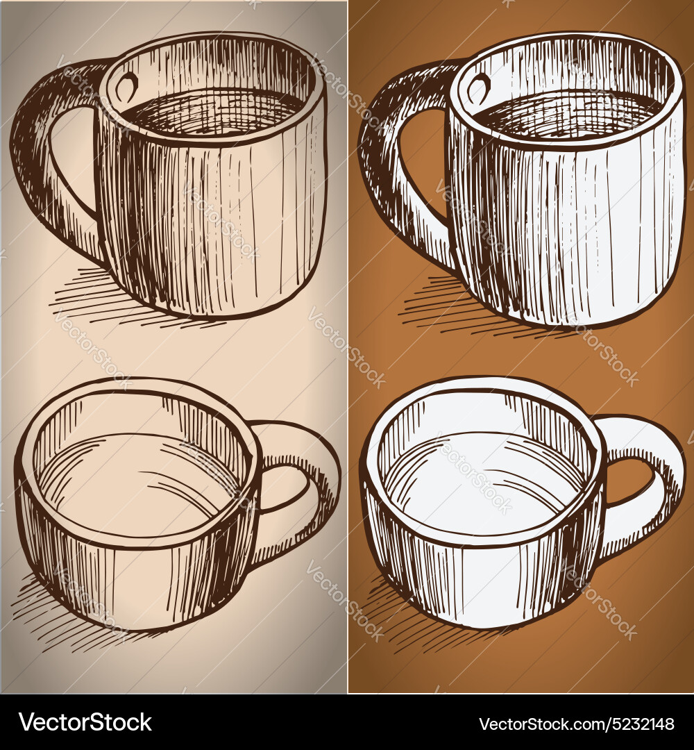 Set of coffee mugs drawing sketch style Royalty Free Vector