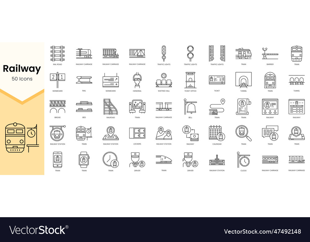 Simple outline set of railway icons linear style Vector Image