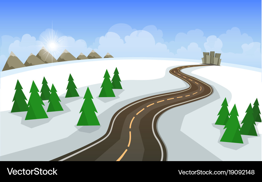 Winter landscape of forests mountains road Vector Image