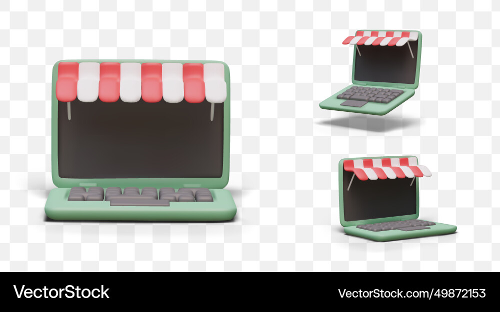 3d laptop with black screen and striped shop Vector Image