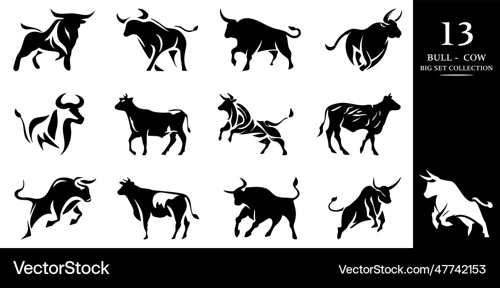 Bull and cow set isolated on white background Vector Image