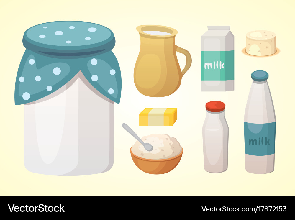 Fresh organic milk products set with cheese Vector Image