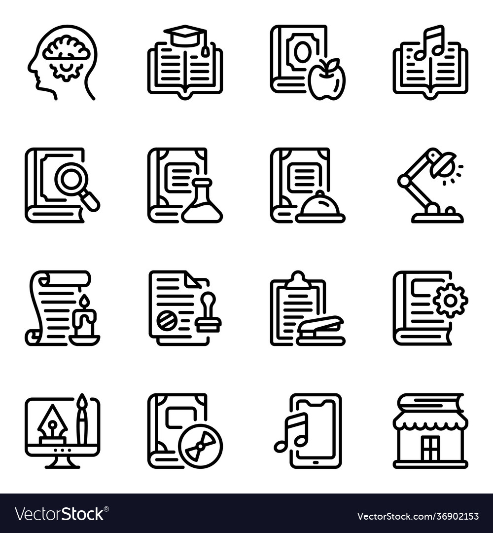 Pack modern education in linear icons Royalty Free Vector