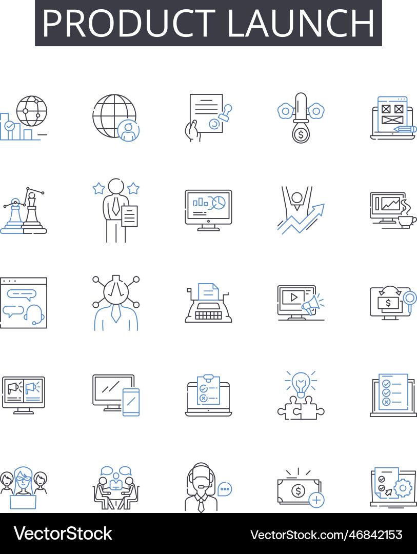 Product launch line icons collection campaign Vector Image